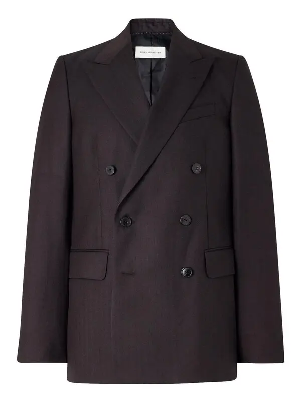 Dries Van Noten Double-breasted Herringbone Wool Blazer - Brown