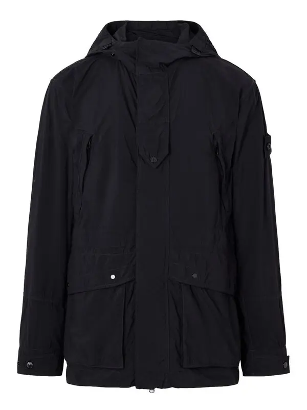 Stone Island Ghost Logo-appliquéd Garment-dyed Shell Hooded Parka - Black