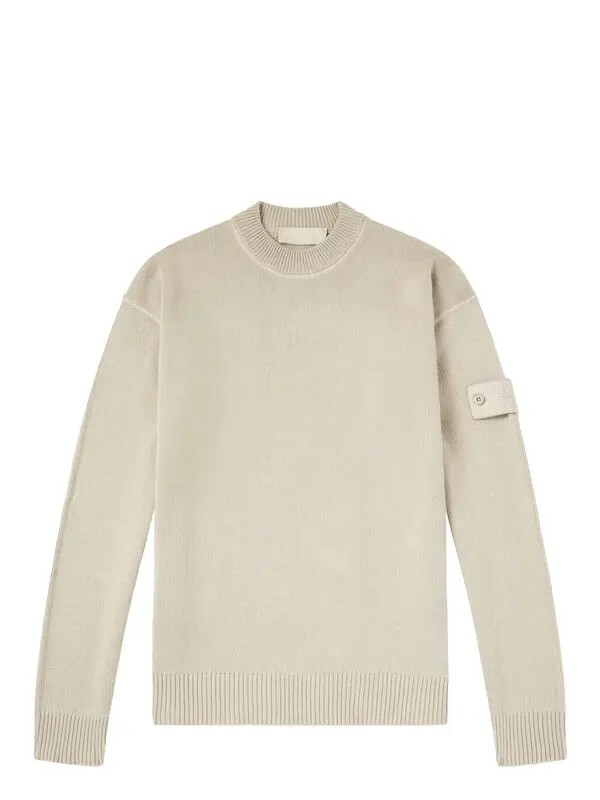 Stone Island Ghost Logo-appliquéd Cotton And Cashmere-blend Sweater - Beige