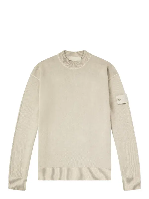 Stone Island Ghost Logo-appliquéd Cotton And Cashmere-blend Sweater - Neutrals