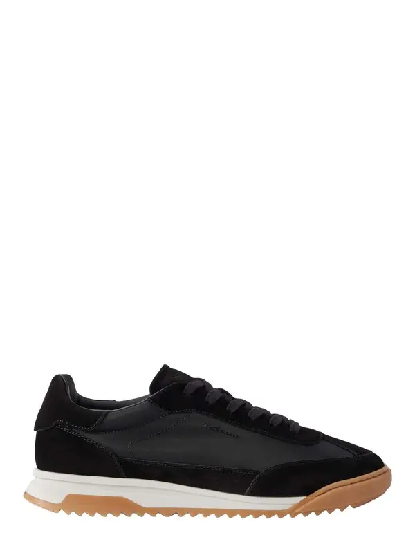 Kiton Logo-embroidered Suede-trimmed Stretch-knit Sneakers - Black