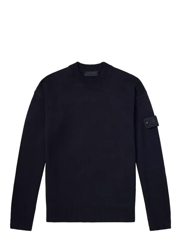 Stone Island Ghost Logo-appliquéd Cotton And Cashmere-blend Sweater - Blue