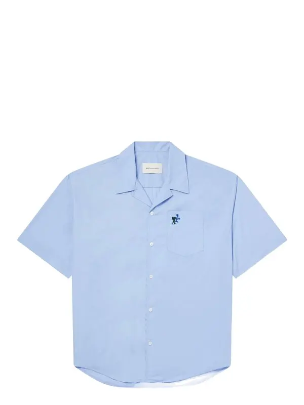 AMI Paris Logo-embroidered Cotton-poplin Shirt - Blue