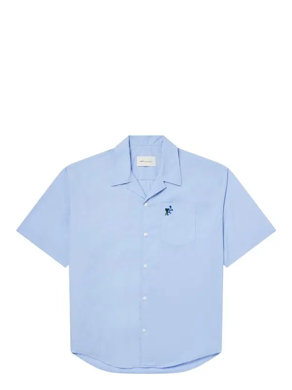 AMI Paris Logo-embroidered Cotton-poplin Shirt - Blue