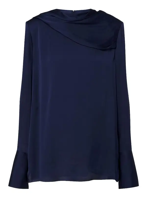 TOM FORD Silk Georgette Draped Blouse - Blue