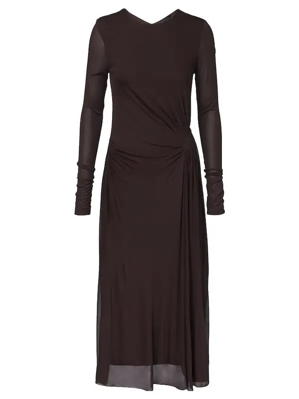 Max Mara Elegante Gathered Crêpe Jersey Midi Dress - Brown