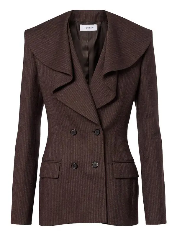 Alexander McQueen Draped Striped Wool Blazer - Brown