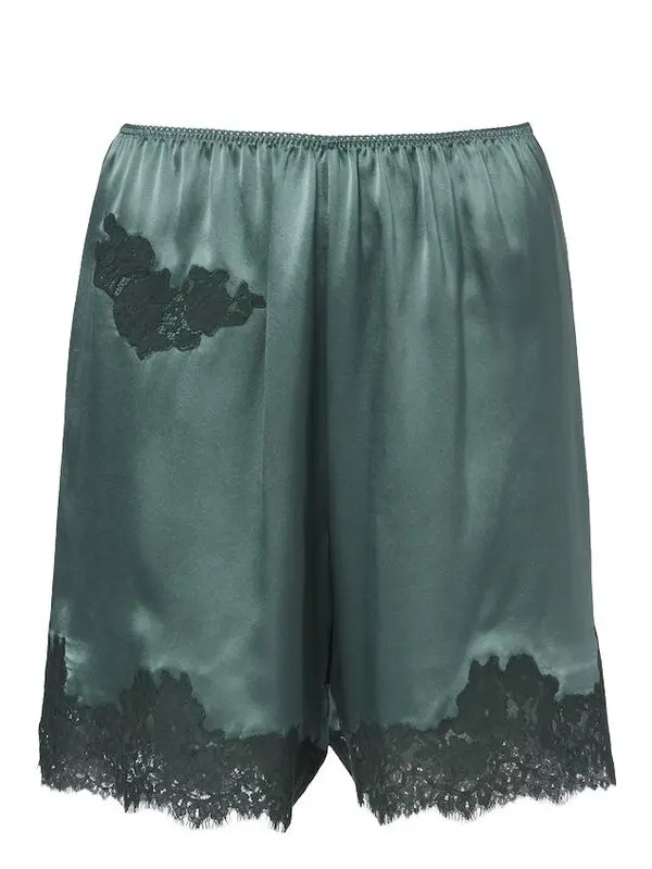 DÔEN Irsa Lace-trimmed Silk Satin Shorts - Green