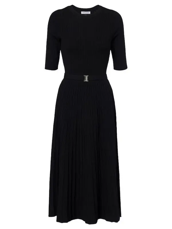 Veronica Beard Elthea Belted Ribbed-knit Midi Dress - Black