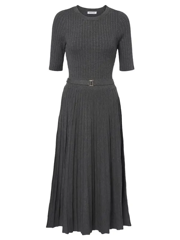 Veronica Beard Elthea Belted Ribbed-knit Midi Dress - Grey