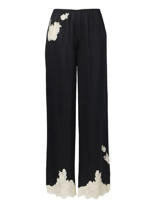 DÔEN Lavon Lace-trimmed Silk Satin Wide-leg Pants - Black