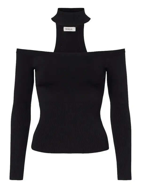 Simkhai Lila Off-shoulder Ribbed-knit Top - Black