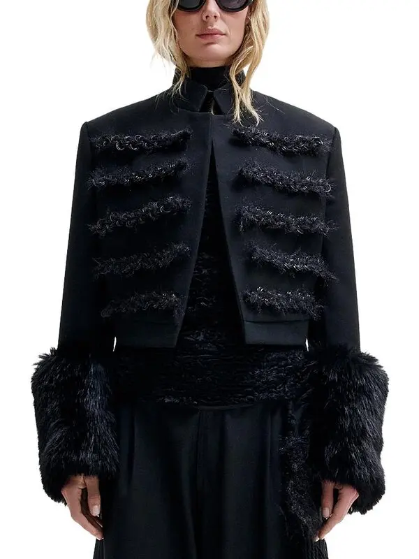 DARKPARK Napoleon Wool-blend Faux Fur Trim Jacket - Black