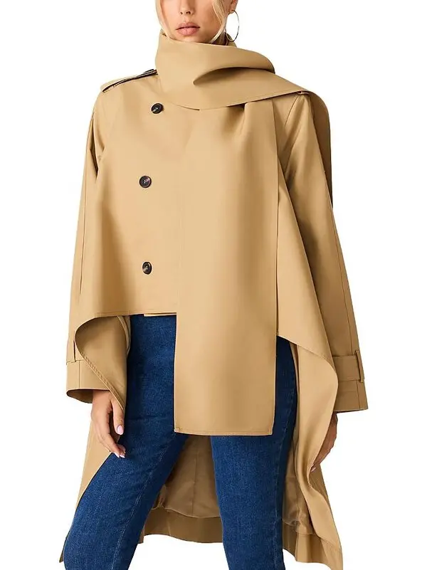 Steve Madden Caspian High Low Double Breasted Jacket - Medium Khaki