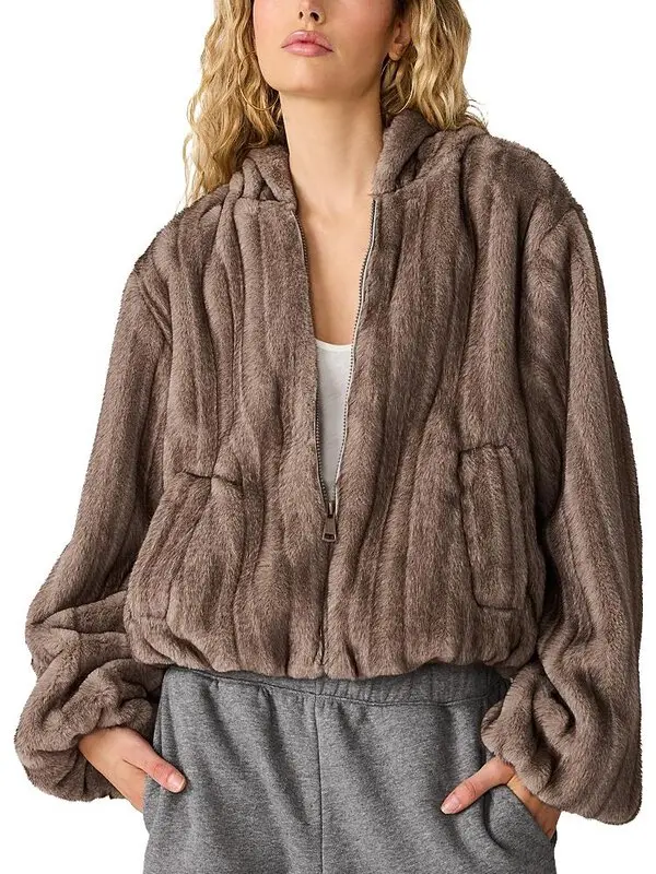 Steve Madden Mavis Zip Front Hooded Jacket - Silver Green