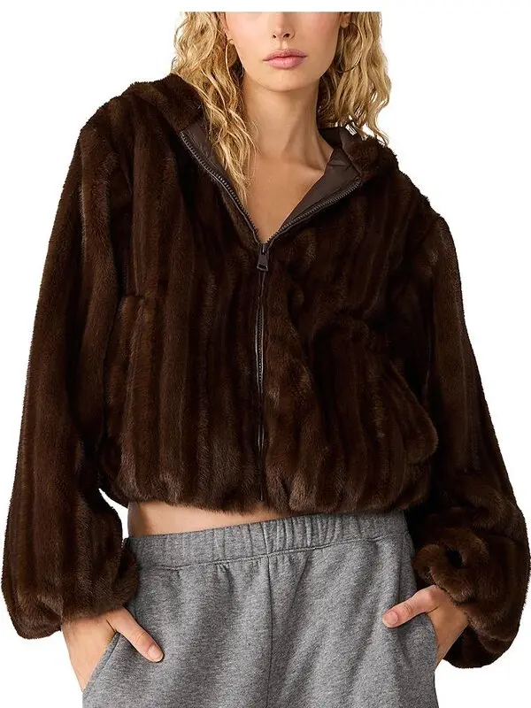 Steve Madden Mavis Zip Front Hooded Jacket - Wolf Brown