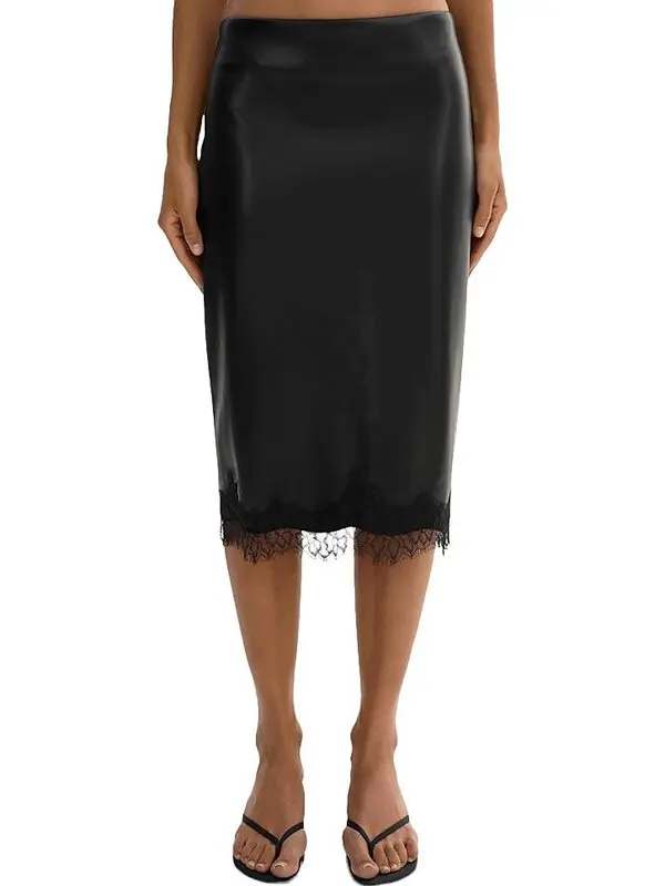 LAMARQUE Sonja Lace Trim Faux Leather Skirt - Black