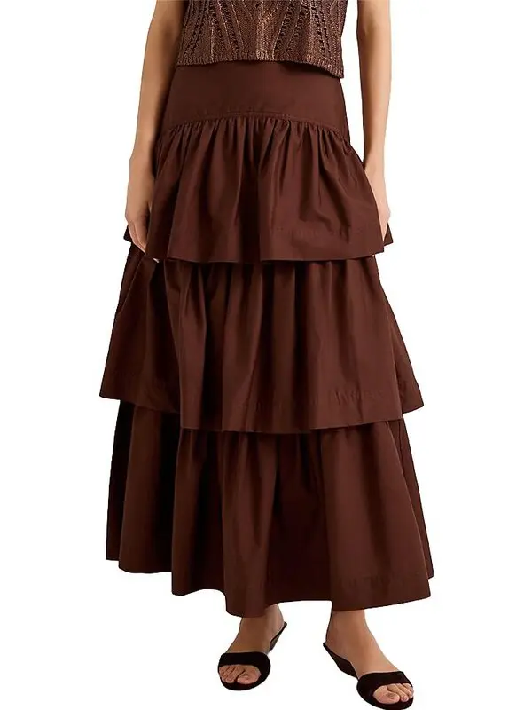 MARIE OLIVER Baylor Cotton Tiered A Line Skirt - Chocolate