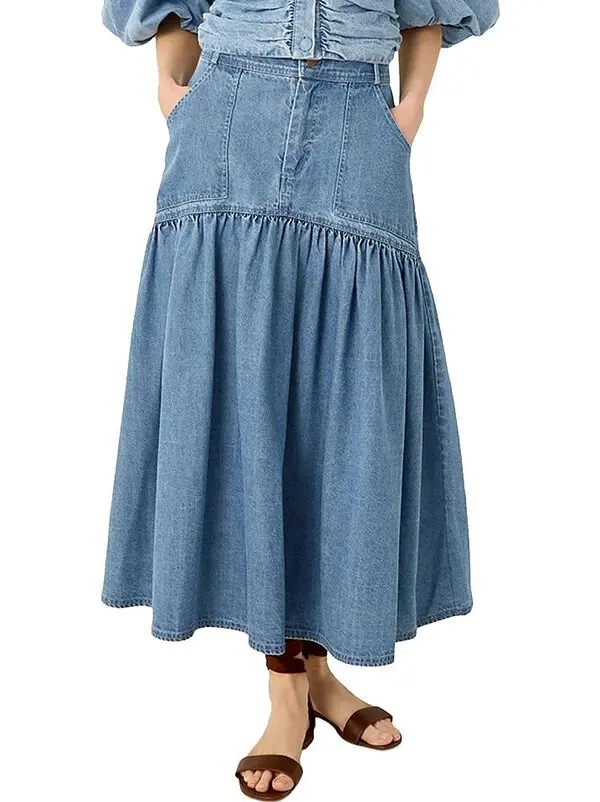 MARIE OLIVER Sophie Cotton A Line Midi Skirt - Lightwash