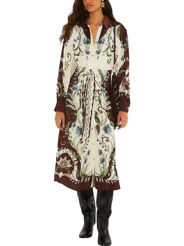 Farm Rio Millena Tie Front Midi Shirtdress - Millena Winter White