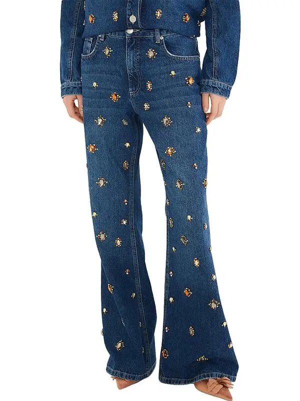 Farm Rio Gem Embellished High Rise Flare Jeans - Denim