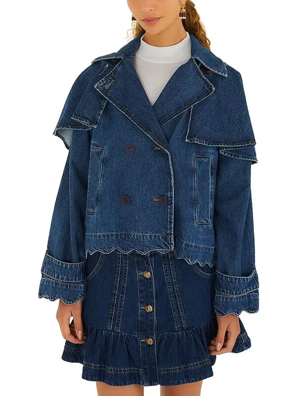 Farm Rio Cropped Trench Jacket - Denim