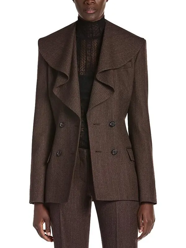 Alexander McQueen Wool Pinstripe Waterfall Collar Jacket - Cedar