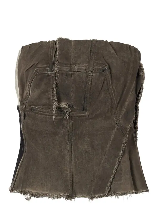 Rick Owens Paneled Frayed Stretch-denim Top - Gray