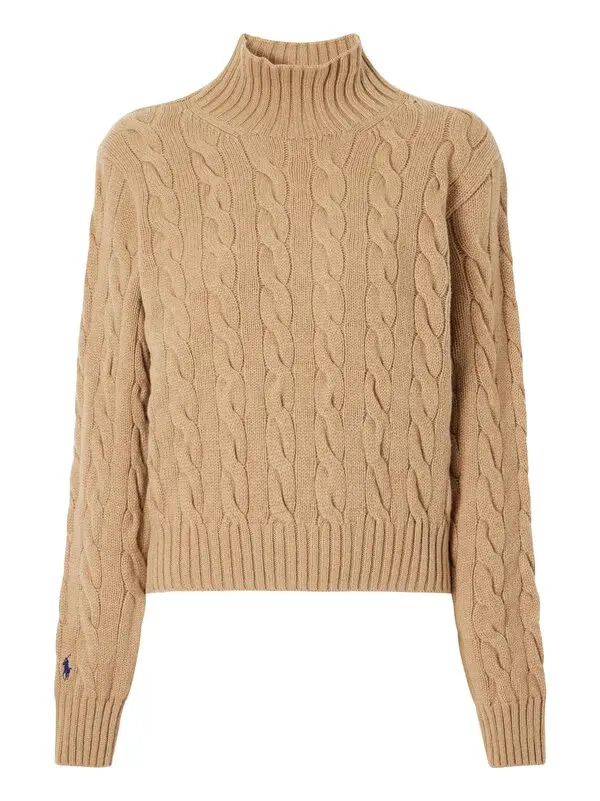 Polo Ralph Lauren Cable-knit Wool And Cashmere-blend Turtleneck Sweater - Brown