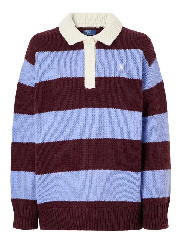 Polo Ralph Lauren Logo-embroidered Striped Wool-blend Polo Sweater - Multi