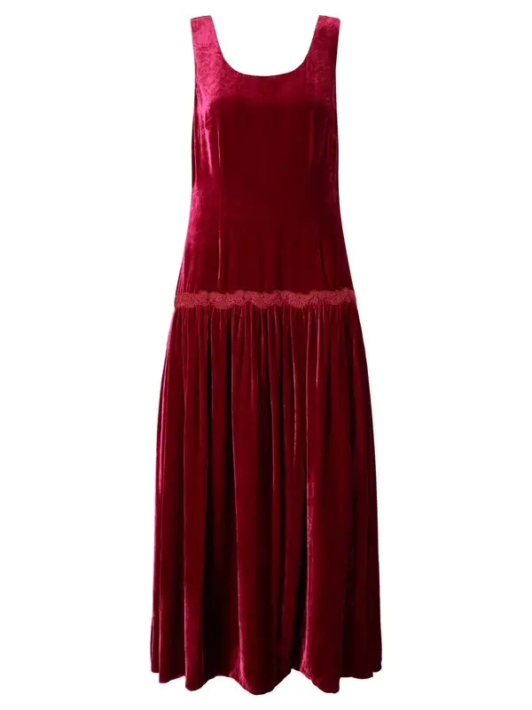 Loretta Caponi Estela Open-back Lace-trimmed Velvet Maxi Dress - Red