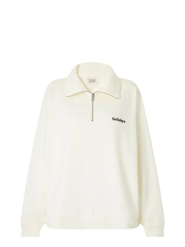 FRAME Sotheby's Cotton-jersey Half-zip Sweatshirt - Neutrals