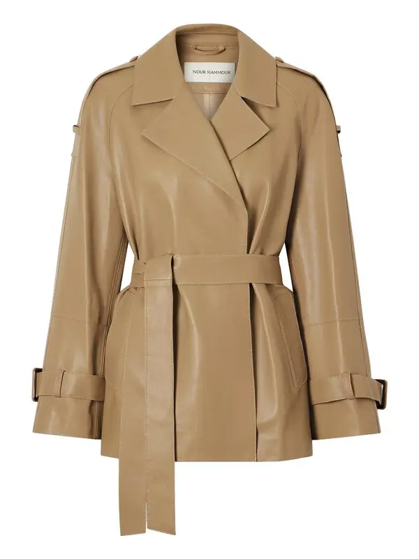 Nour Hammour Nera Leather Cropped Jacket - Brown