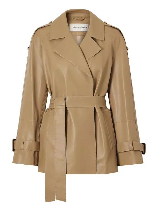 Nour Hammour Nera Leather Cropped Jacket - Camel