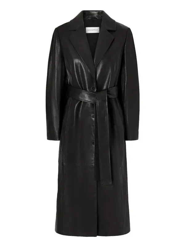 Nour Hammour Camden Belted Leather Coat - Black