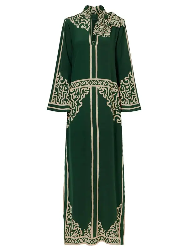 Johanna Ortiz The Windborne Silk-crepe De Chine Maxi Dress - Dark Green