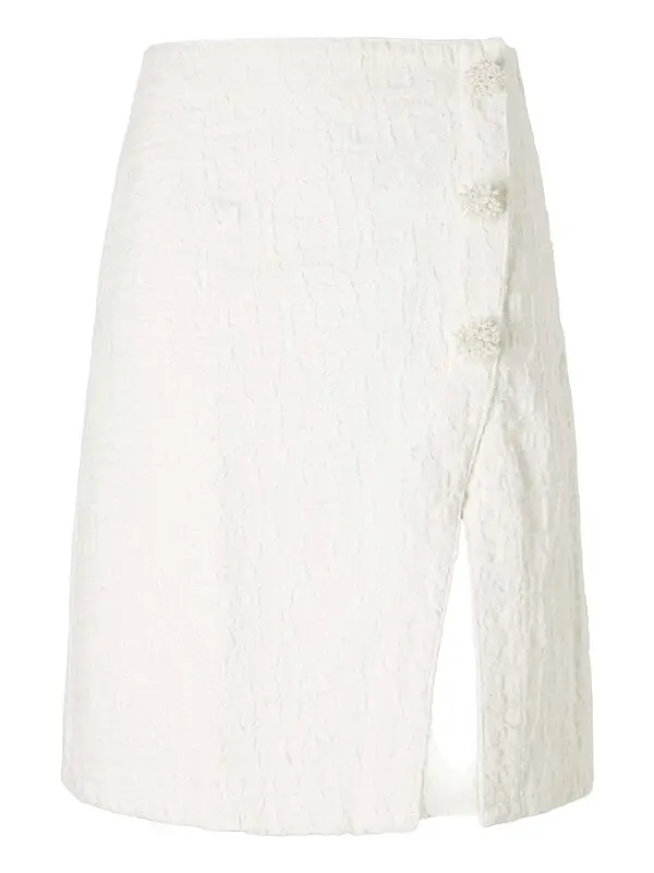 SELF-PORTRAIT Floral-embellished Denim Midi Skirt - Cream
