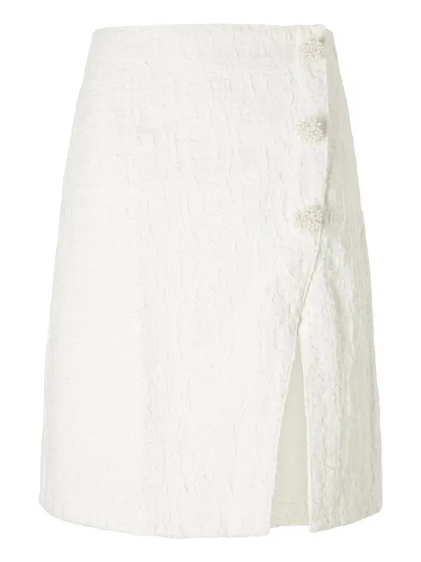 SELF-PORTRAIT Floral-embellished Denim Midi Skirt - Neutrals