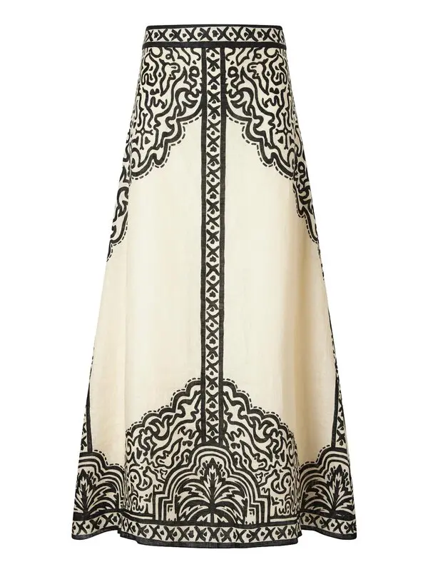 Johanna Ortiz Loose Horizon Printed Linen Maxi Skirt - Neutrals