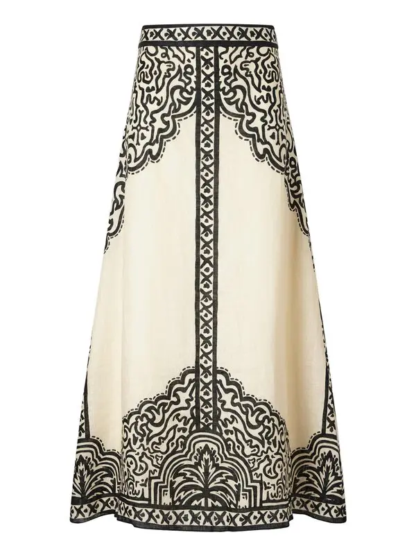 Johanna Ortiz Loose Horizon Printed Linen Maxi Skirt - Off-white