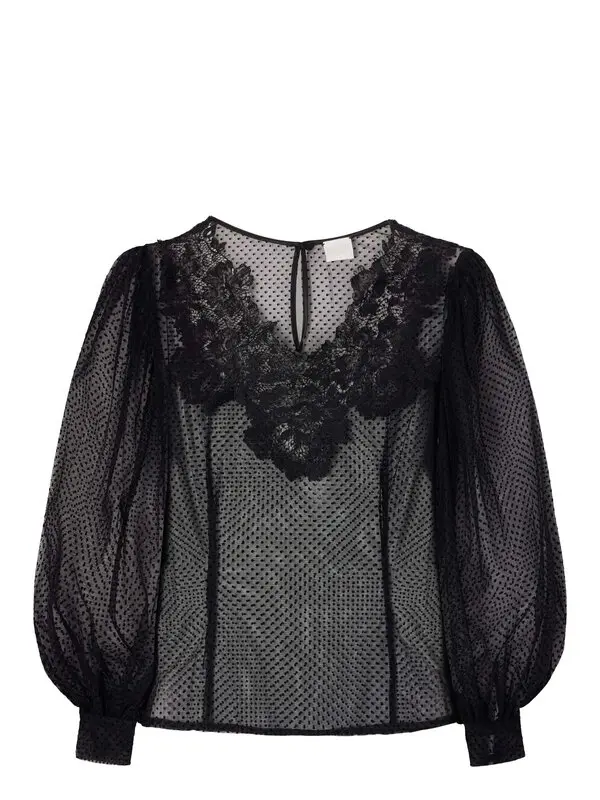 Loretta Caponi Lilly Lace-trimmed Organza Blouse - Black