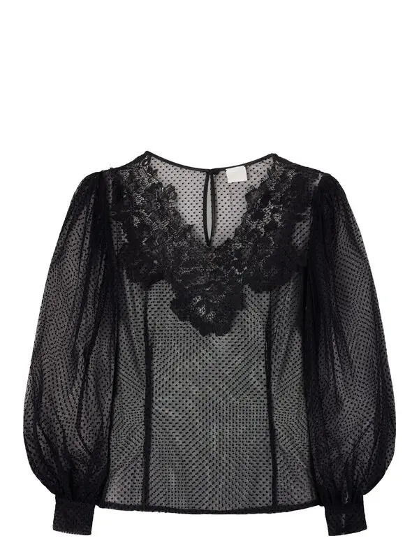 Loretta Caponi Lilly Lace-trimmed Organza Blouse - Black
