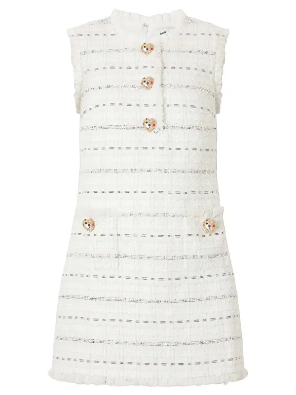 SELF-PORTRAIT Embellished Frayed Bouclé Mini Dress - White