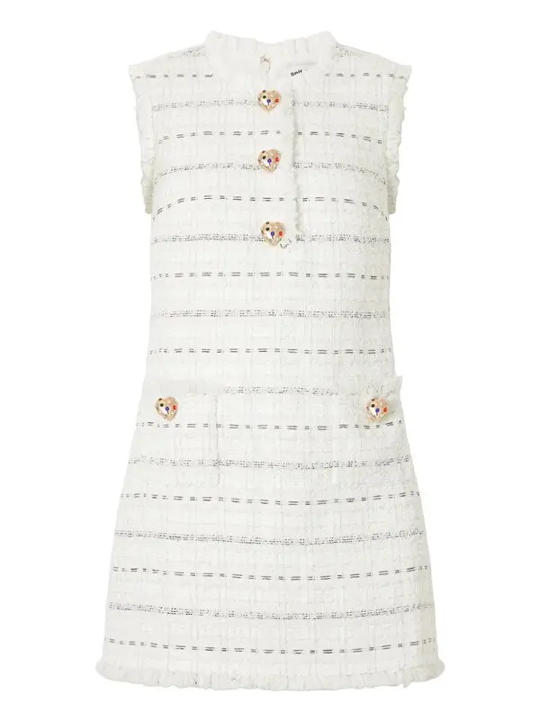 SELF-PORTRAIT Embellished Frayed Bouclé Mini Dress - White
