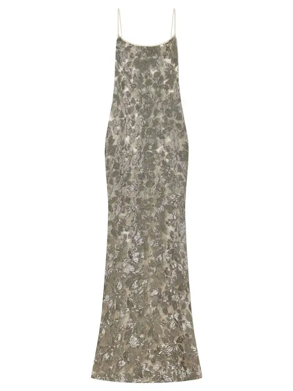 ILKYAZ OZEL Isis Embellished -tone Organza Maxi Dress - Silver