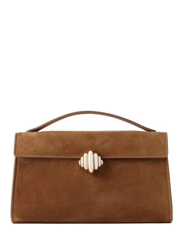AQUAZZURA Alex Suede Clutch Bag - Tan