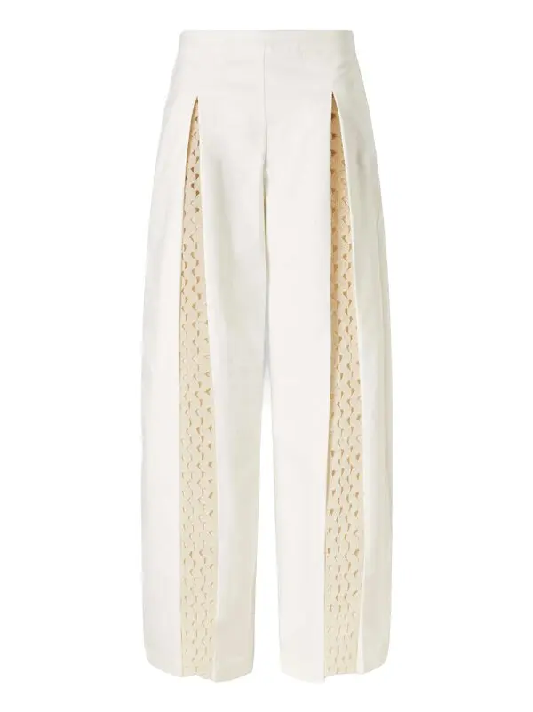 Escvdo Pleated Cotton Wide-leg Jeans - Ivory