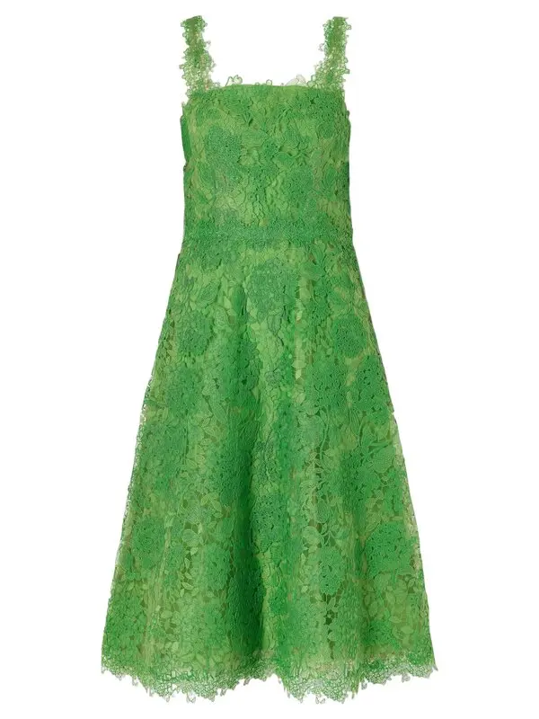 Carolina Herrera Lace-trimmed Crepe Midi Dress - Green