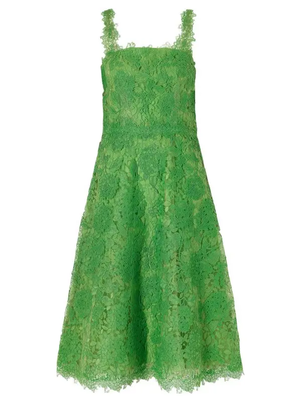 Carolina Herrera Lace-trimmed Crepe Midi Dress - Green