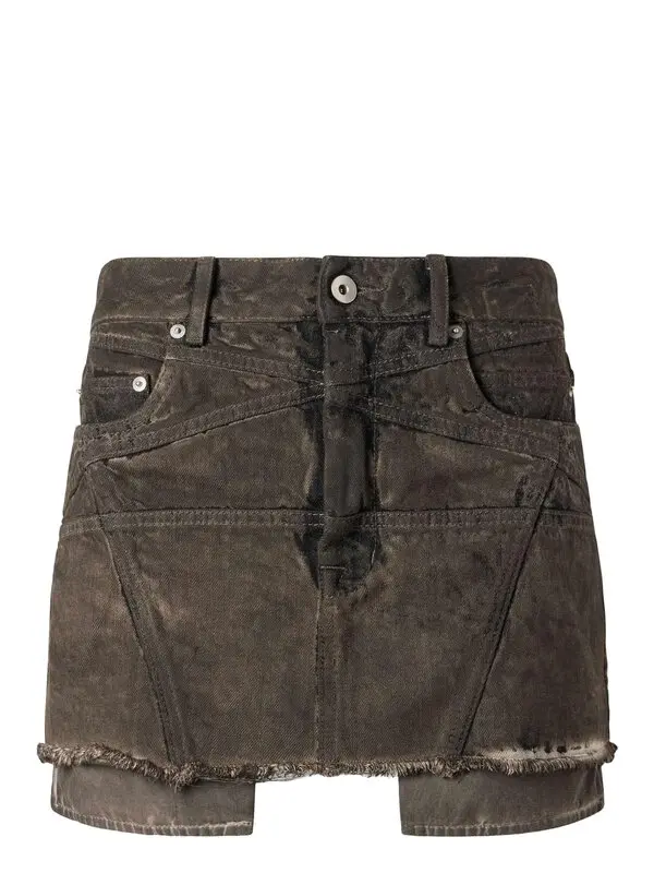 Rick Owens Lana Paneled Frayed Denim Mini Skirt - Gray